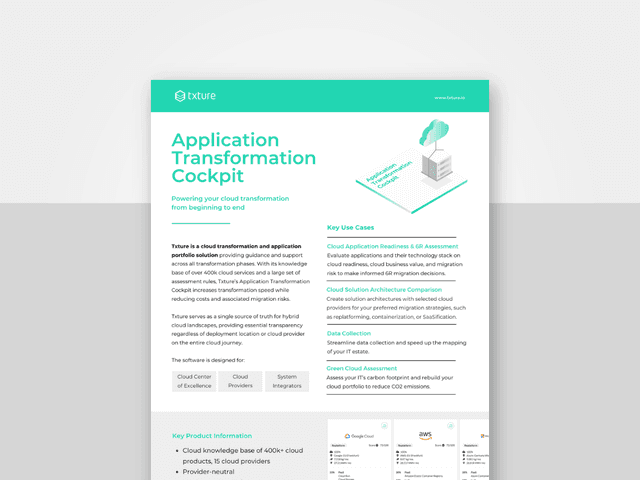 Product Factsheet: Txture's Application Transformation Cockpit - txture.io